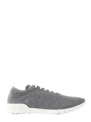 Kiton Logo-embroidered Stretch-knit Sneakers - Light Gray