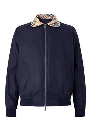 Burberry Logo-embroidered Checked Cotton-gabardine Blouson Jacket - Blue