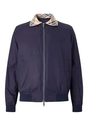 Burberry Logo-embroidered Checked Cotton-gabardine Blouson Jacket - Navy