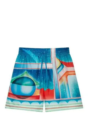 Casablanca Printed Drawstring Waist Shorts - Blue