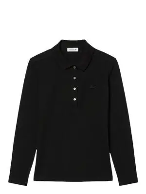 Lacoste Stretch-cotton Long-sleeve Polo Top With Mother Of Pearl Buttons - Black