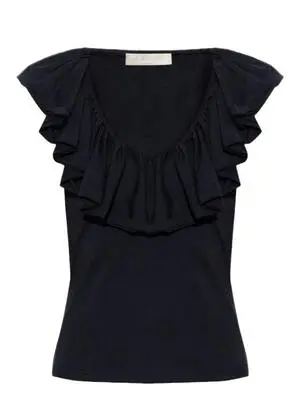 Ulla Johnson V-neck Sleeveless Top With Ruffle Detail - Black