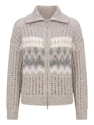 Peserico Sequin-embellished Jacquard-knit Cardigan - Gray