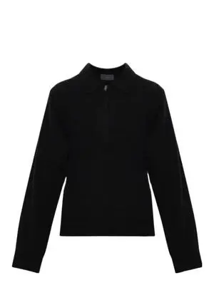 HAIKURE Collared Long-sleeved Knit Sweater - Black