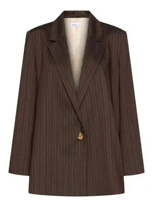 Marella Striped Single-breasted Jacket - Brown
