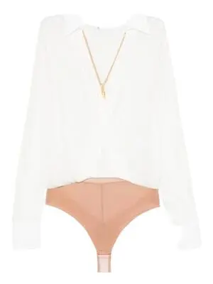 Elisabetta Franchi Chain-detail Wrap-front Bodysuit - White