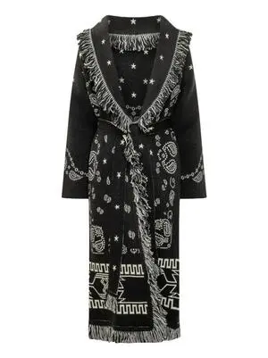 Alanui Bandana Jacquard Fringed Coat - Black