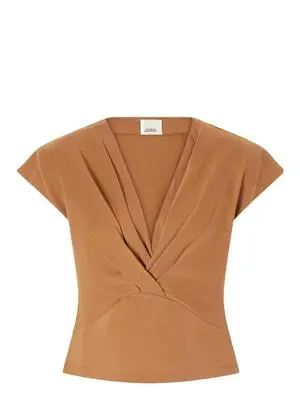 Isabel Marant Étoile Cotton-jersey T-shirt With Draped Neckline And Padded Shoulders - Brown
