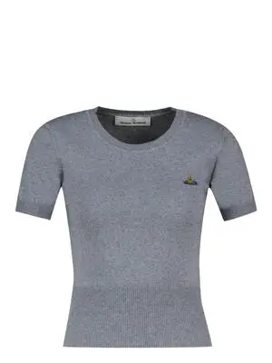 VIVIENNE WESTWOOD Orb Embroidered Knit Top - Gray