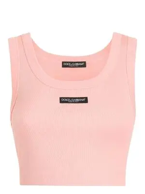 Dolce & Gabbana Cropped Ribbed Tank Top With Logo Detail - Pink