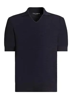 Dolce & Gabbana Silk Polo Shirt With Micro-stitch Detailing - Blue