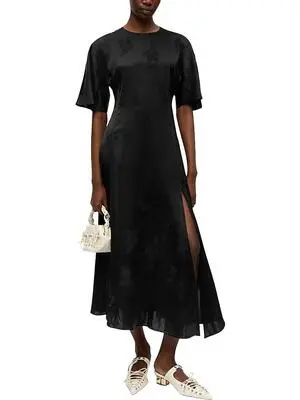GANNI Satin Jacquard Midi Dress - Black