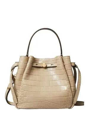Tory Burch Tory Burch Romy Croc Embossed Leather Bucket Bag Ginger Leaf