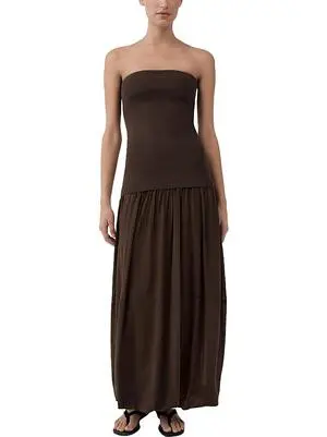 ST. AGNI Strapless Balloon Hem Maxi Dress - Cedar