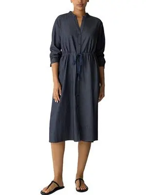 Eileen Fisher Mandarin Collar Midi Dress - Denim