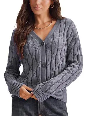 Splendid Rubi Cable Knit Cardigan Sweater - Ash Navy