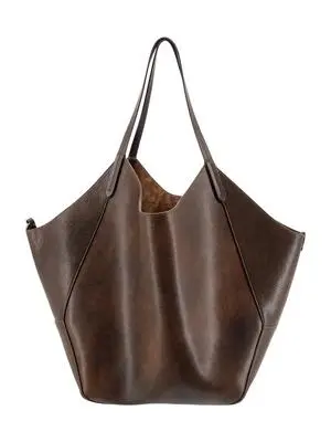 Brunello Cucinelli Leather Shopping Bag With Monili Detail - Brown
