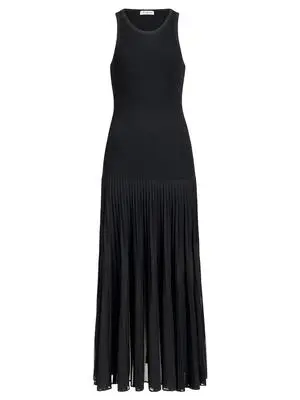 Alaïa Long Sleeveless Pleated Viscose Blend Dress - Black