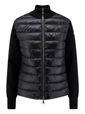 Moncler Cardigan Down Jacket With Tricot Inserts - Black