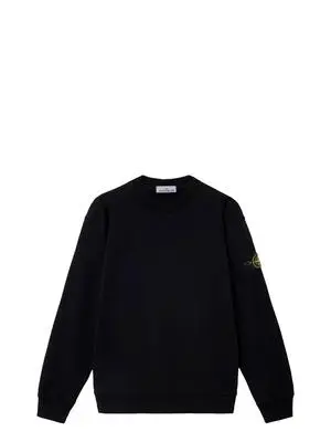 Stone Island Cotton Sweatshirt With Side Logo Patch - Black