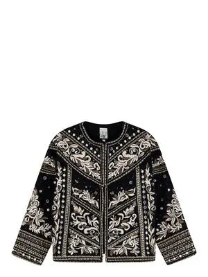 SCARLETT POPPIES Allover Embroidered Sequined Cotton Blazer - Black
