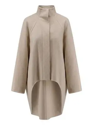 Alaïa Asymmetrical High Neck Cashmere Coat - Beige