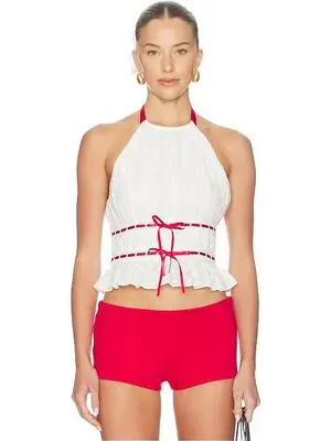 Majorelle Alessia Embroidered Halter Top - White