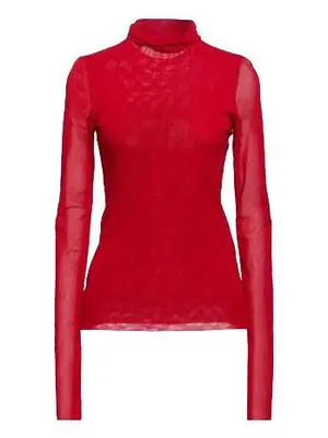 MEIMEIJ Tulle Turtleneck Long Sleeve Top - Red