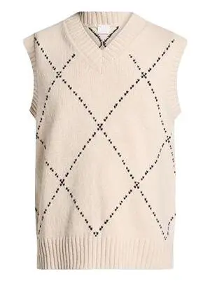 Eleventy Platinum Wool V-neck Sleeveless Sweater Vest - Beige