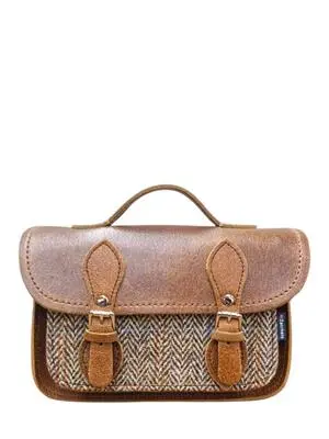 ZATCHELS Handmade Leather And Tweed Micro Satchel - Brown