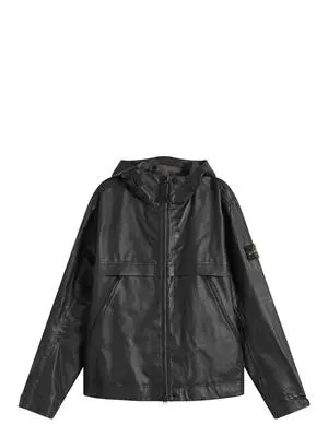 Stone Island Leather Organza Hooded Jacket - Black