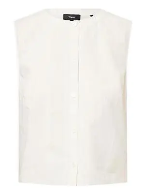 Theory Sleeveless Cotton Shell Top - Ivory