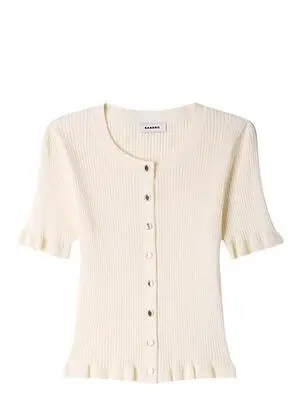 Sandro Ribbed Ruffle Cardigan - Ecru