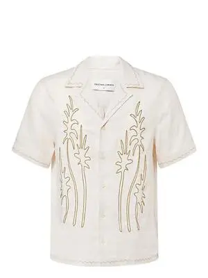 Frescobol Carioca Alves Palm Short-sleeve Linen Shirt - Cream
