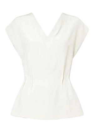 THE DROPPED COLLECTION Kimono-sleeve Double V-neck Silk Top - Ivory