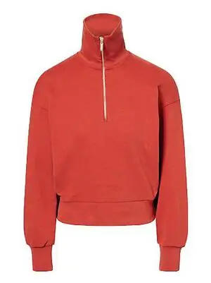 EMELLO Quarter-zip Funnel Neck Cotton Jumper - Red