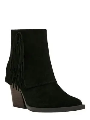 Blondo Odessa Suede Fringe Block Heel Bootie - Black Suede