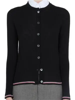 Thom Browne Crew Neck Cardigan With Ribbed Detailing - Black