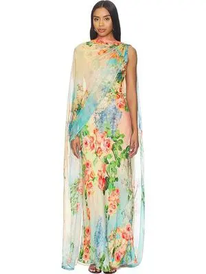 Hemant & Nandita Floral Print Maxi Dress With Detachable Scarf - Multi