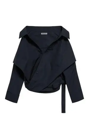 Balenciaga Off-shoulder Wrap Shirt In Cotton Poplin - Black