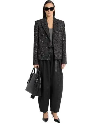 Michael Kors Sequined Denim Tweed Cropped Blazer - Silver