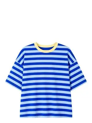 Mind Traveler Striped T-shirt With Contrast Collar - Blue