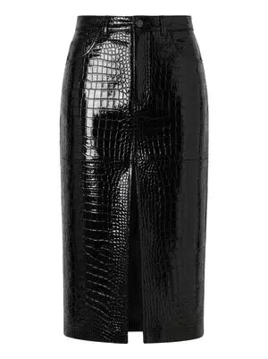 OSCARMORRIS High-rise Croc-embossed Faux Leather Midi Skirt - Black