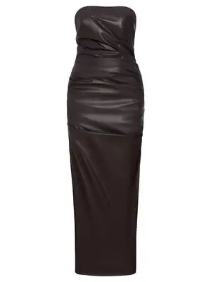 OSCARMORRIS Elle Midi Strapless Ruched Dress - Brown