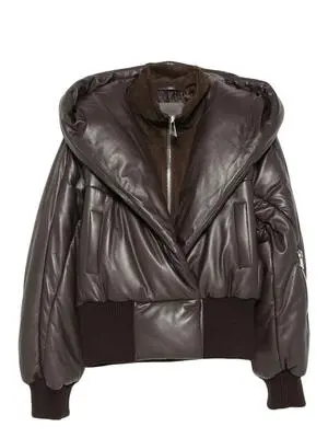 Attico Leather Hooded Jacket - Brown