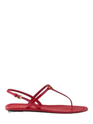 Prada Patent Leather Sandals With Metal Buckle And Triangle Logo - Red