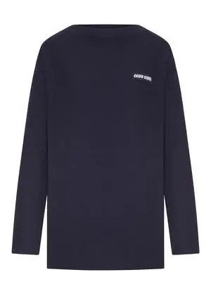 Miu Miu Ribbed-knit Sweater With Logo Patch - Blue