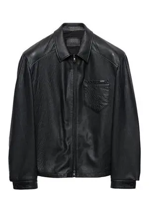 Prada Nappa Leather Zip-up Jacket With Classic Collar - Black