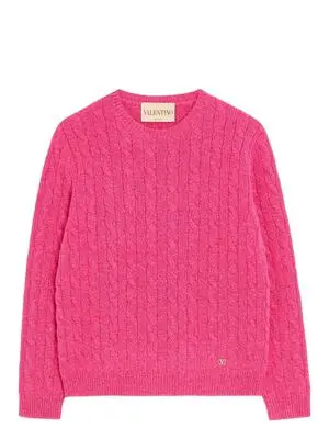 Valentino Garavani VALENTINO GARAVANI Wool Mouliné Cable-Knit Crew Neck Sweater Multicolor