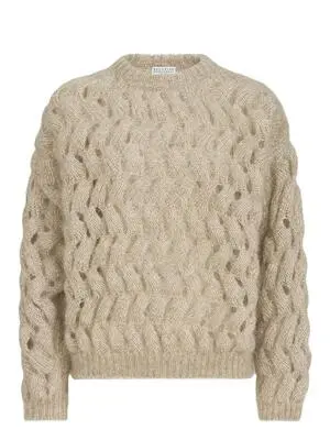 Brunello Cucinelli Dazzling Zigzag Cables Mohair & Wool Pullover - Multicolor